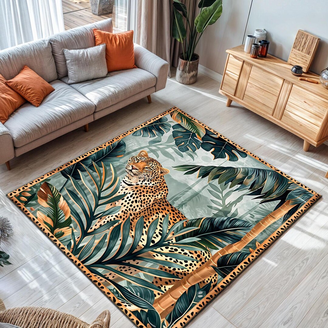 Tiger Pattern Rug, Animal Rug, Tiger Rug Green, Leopard Rug Floral ...