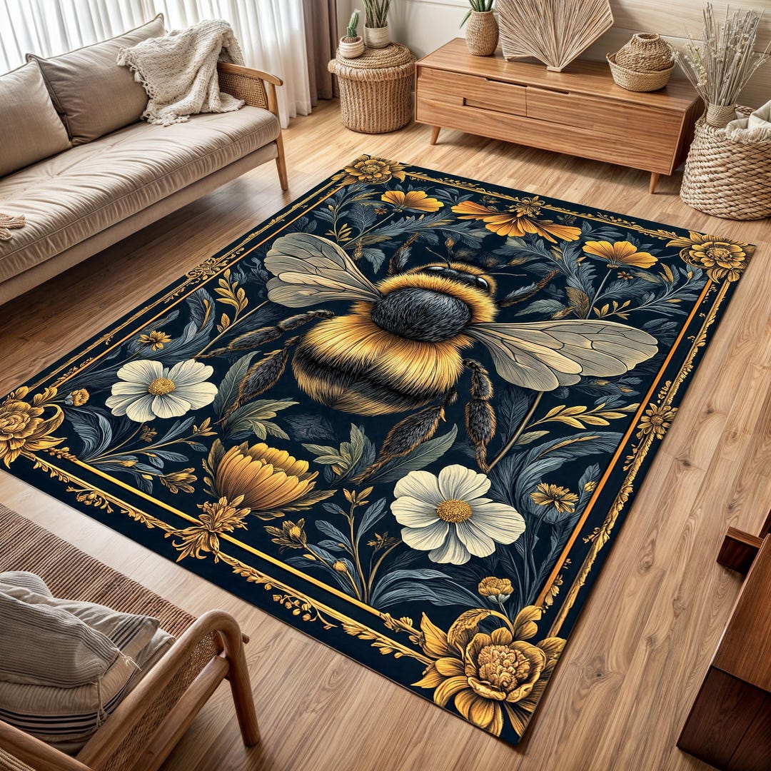 Bee Rugs, Bee Rug Cottagecore, Honey Bee Rug, Bohemian Botanical Bee ...