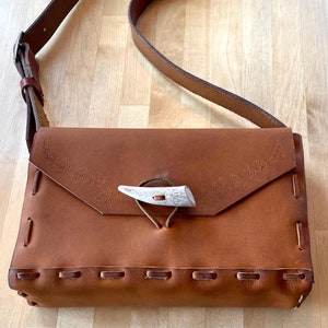 Handmade Leather Purse With Lupine Embossing & Antler Button - Unique ...