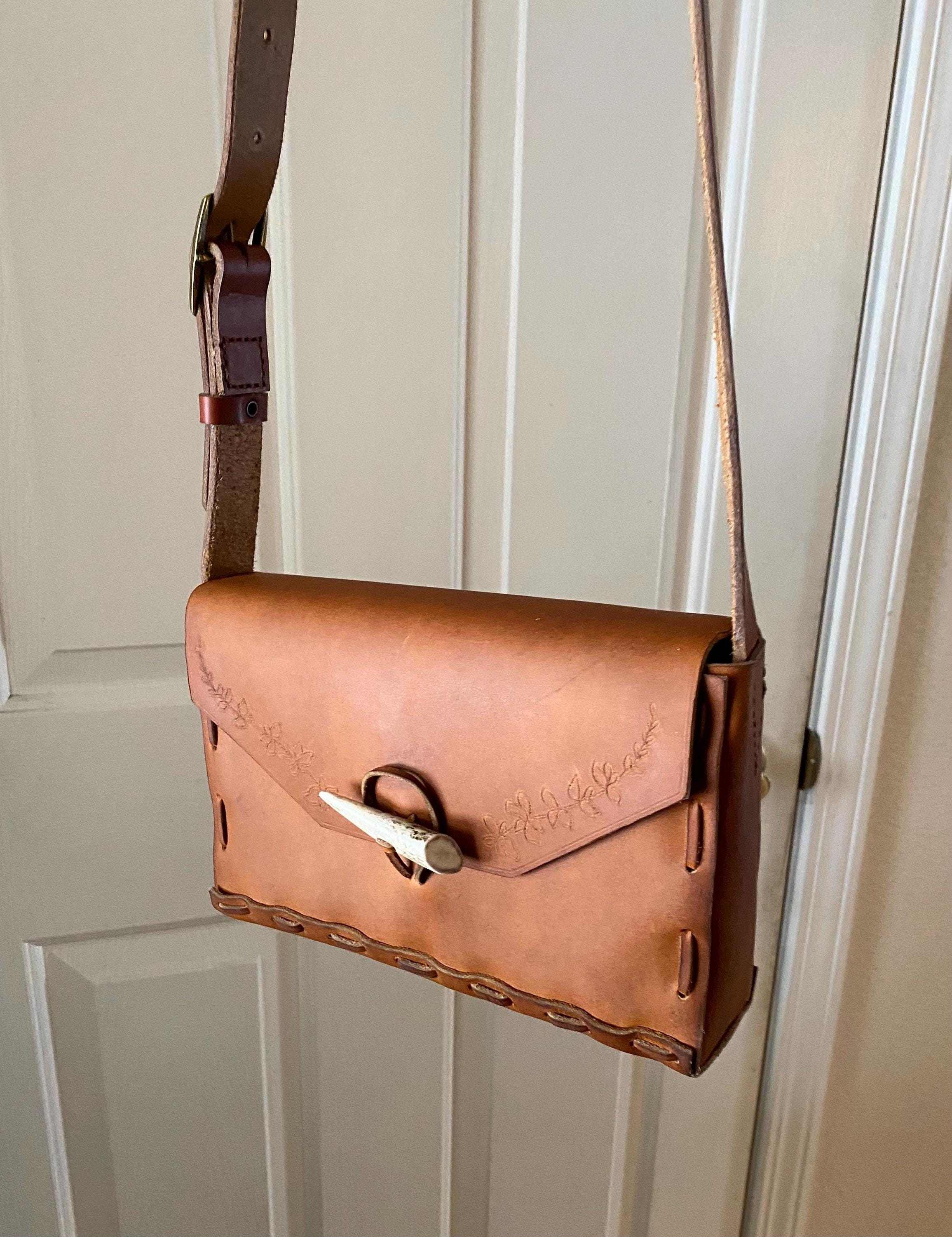 Handmade Leather Purse With Lupine Embossing & Antler Button - Unique ...