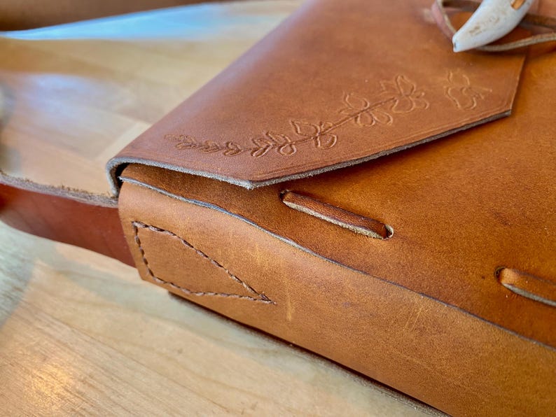 Handmade Leather Purse With Lupine Embossing & Antler Button - Unique ...