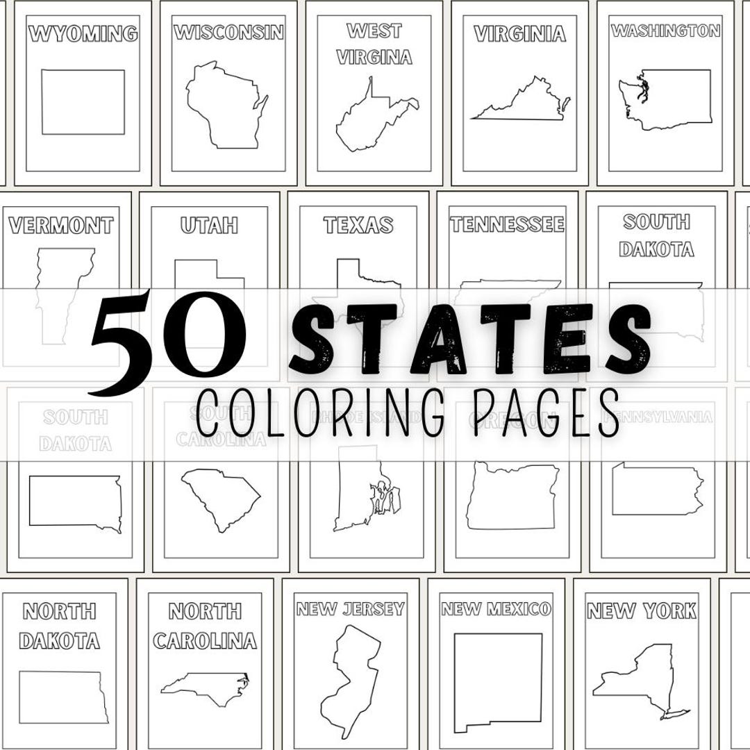 50 States Printable Worksheets, United States Coloring Pages, 50 States ...
