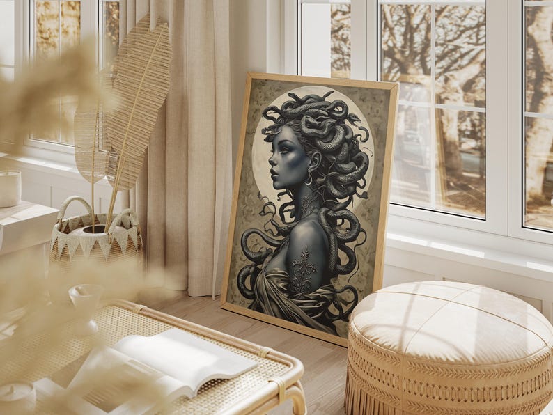 Medusa Wall Art, Greek Mythology Gorgon Print, Feminist Ancient Goddess ...