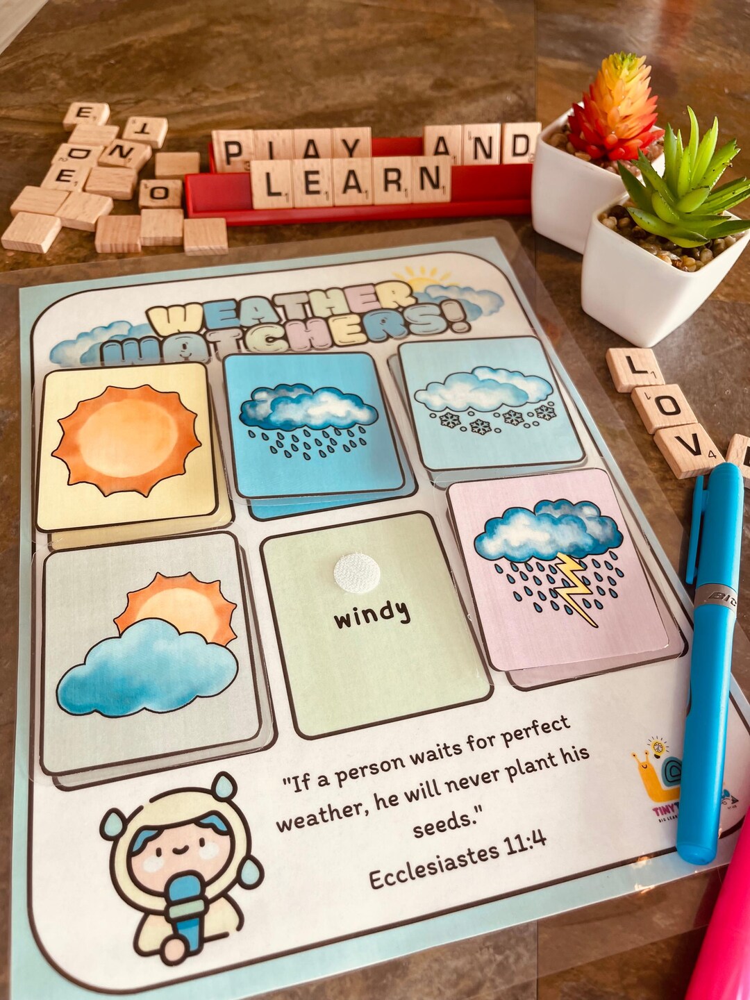 Weather Matching Activity for Kids | Printable Weather Chart With Bible ...