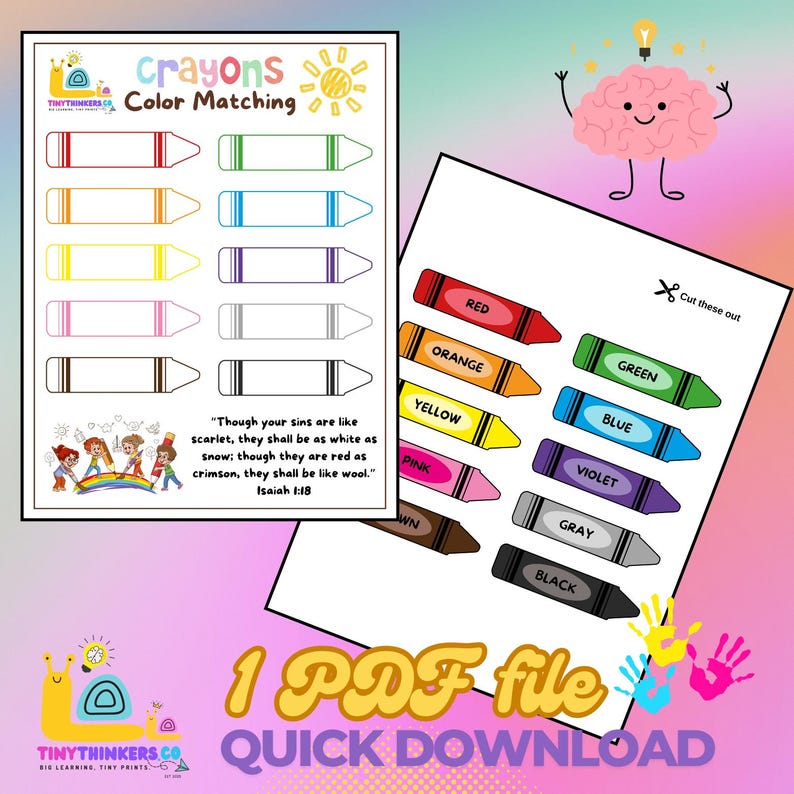 Crayon Color Matching Game Printable Digital Download Preschool Color ...