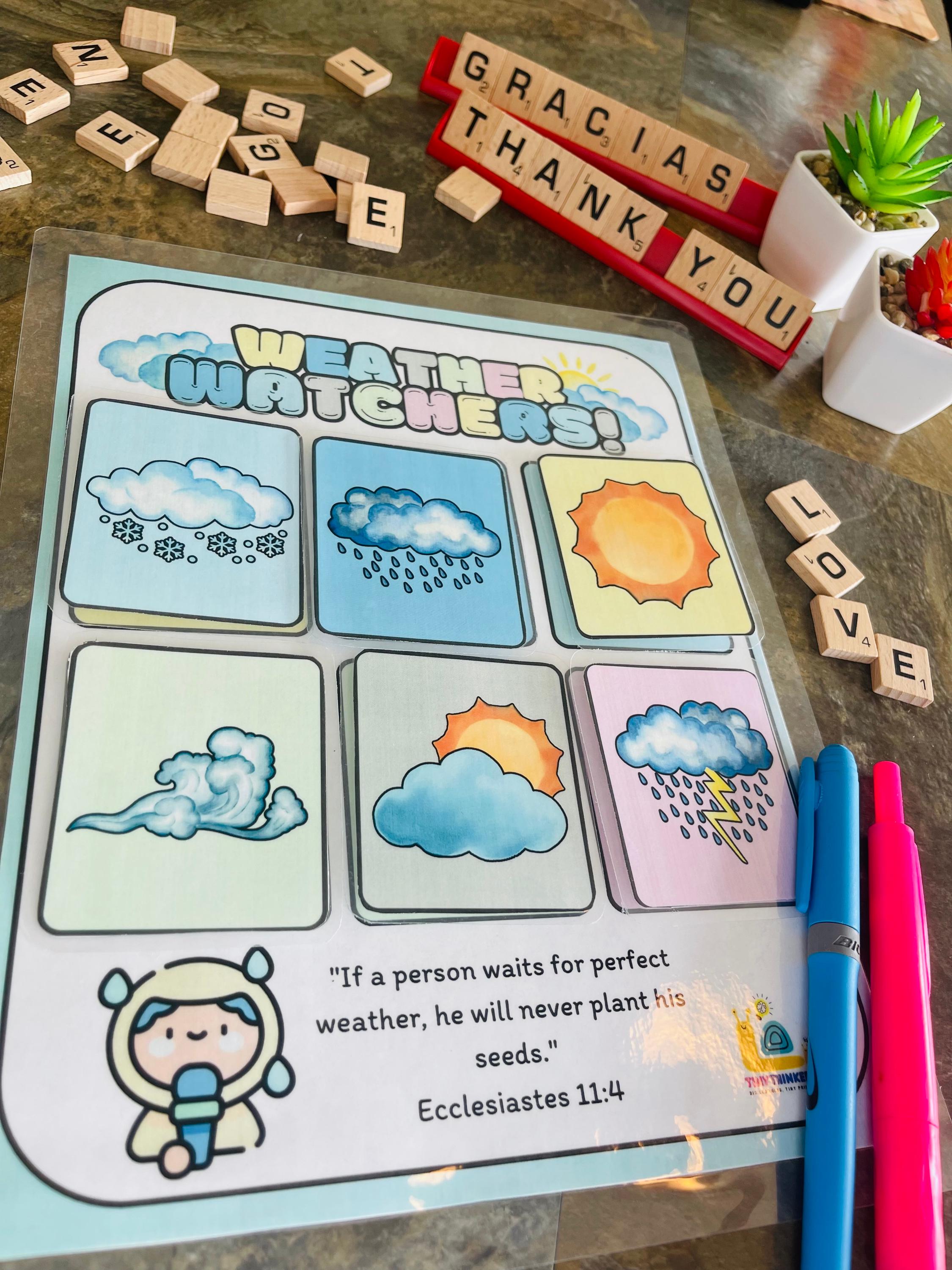 Weather Matching Activity for Kids | Printable Weather Chart With Bible ...