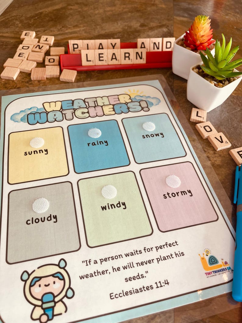Weather Matching Activity for Kids | Printable Weather Chart With Bible ...