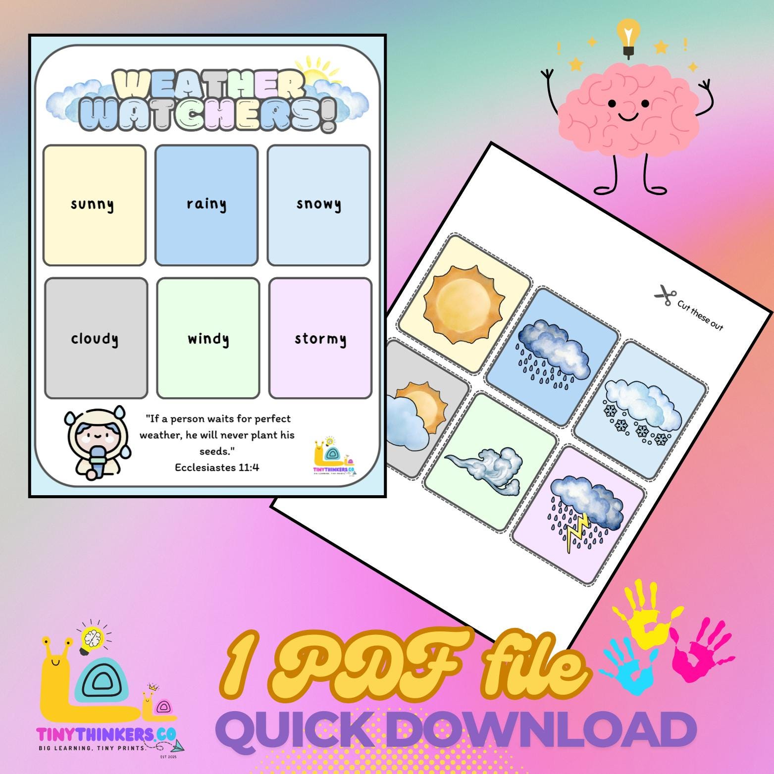 Weather Matching Activity for Kids | Printable Weather Chart With Bible ...