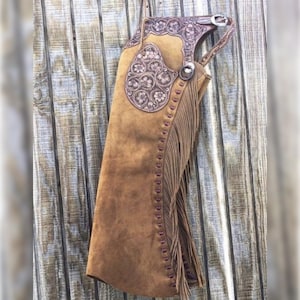Tooled Leather Cowboy Chaps With Fringe – Handmade Western Rodeo Gear ...