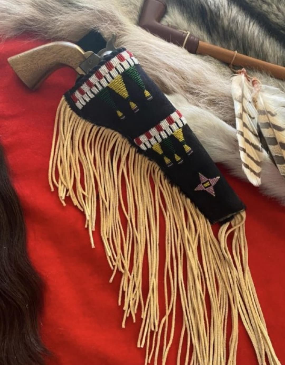 Black Beaded Leather Pouch: Native American Inspired Western Fringe Bag ...