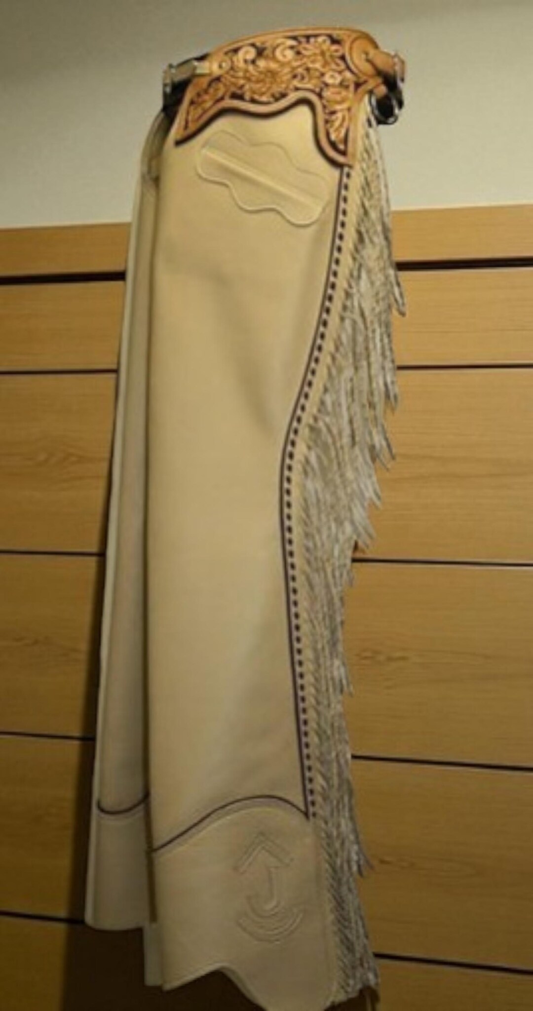 Handcrafted Cream Leather Western Chaps: Tooled Yoke & Fringe - Etsy