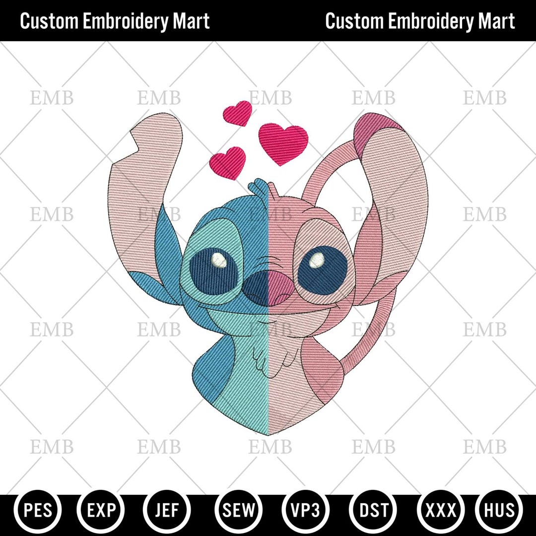 Stitch and Angel, Valentine Day Embroidery Design: Digital Files (PES ...