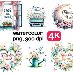 17 PNG Feliz Día Mamá Clipart, Spanish Mother's Day Watercolor Flowers ...