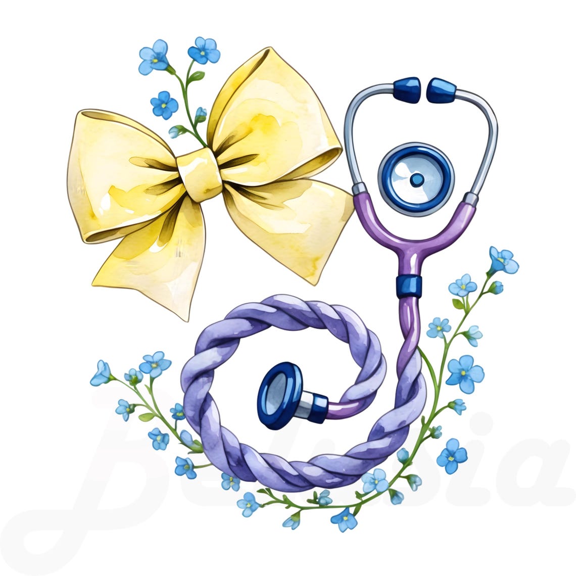 12 PNG Cute Nurse Clipart - Stethoscope Bows, Watercolor Medical ...
