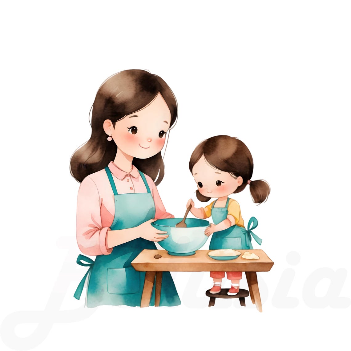 21 PNG Mother and Daughter Cooking Clipart, Cute Family Baking ...
