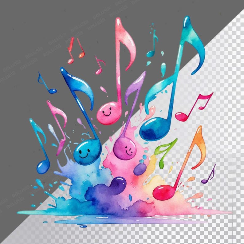 Watercolor Music Notes Clipart: Rainbow Treble Clef Splash Art (PNG ...