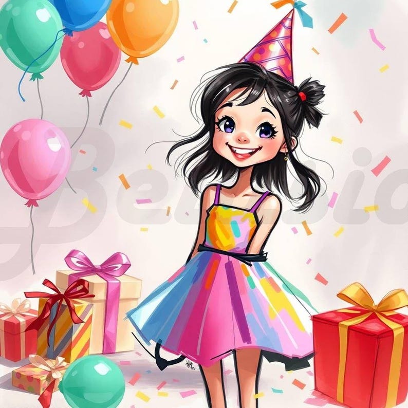 15 JPG Birthday Girl Clip Art, Colorful Party Balloons, High-quality ...