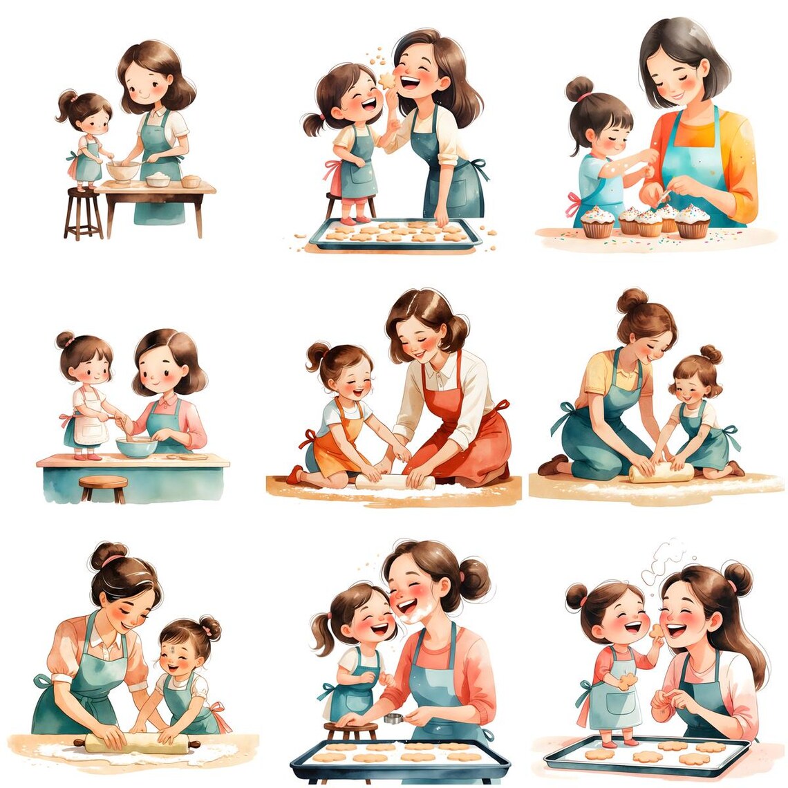 21 PNG Mother and Daughter Cooking Clipart, Cute Family Baking ...