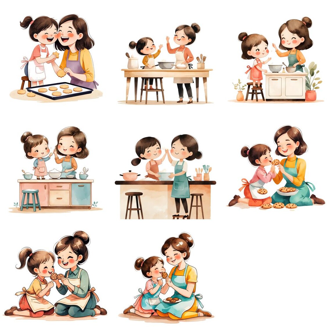 21 PNG Mother and Daughter Cooking Clipart, Cute Family Baking ...