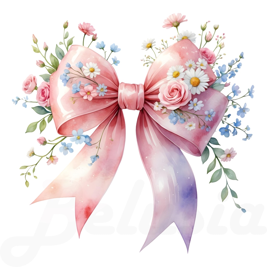 Watercolor Pink Bows PNG: Floral Ribbon Clipart (digital Download) - Etsy
