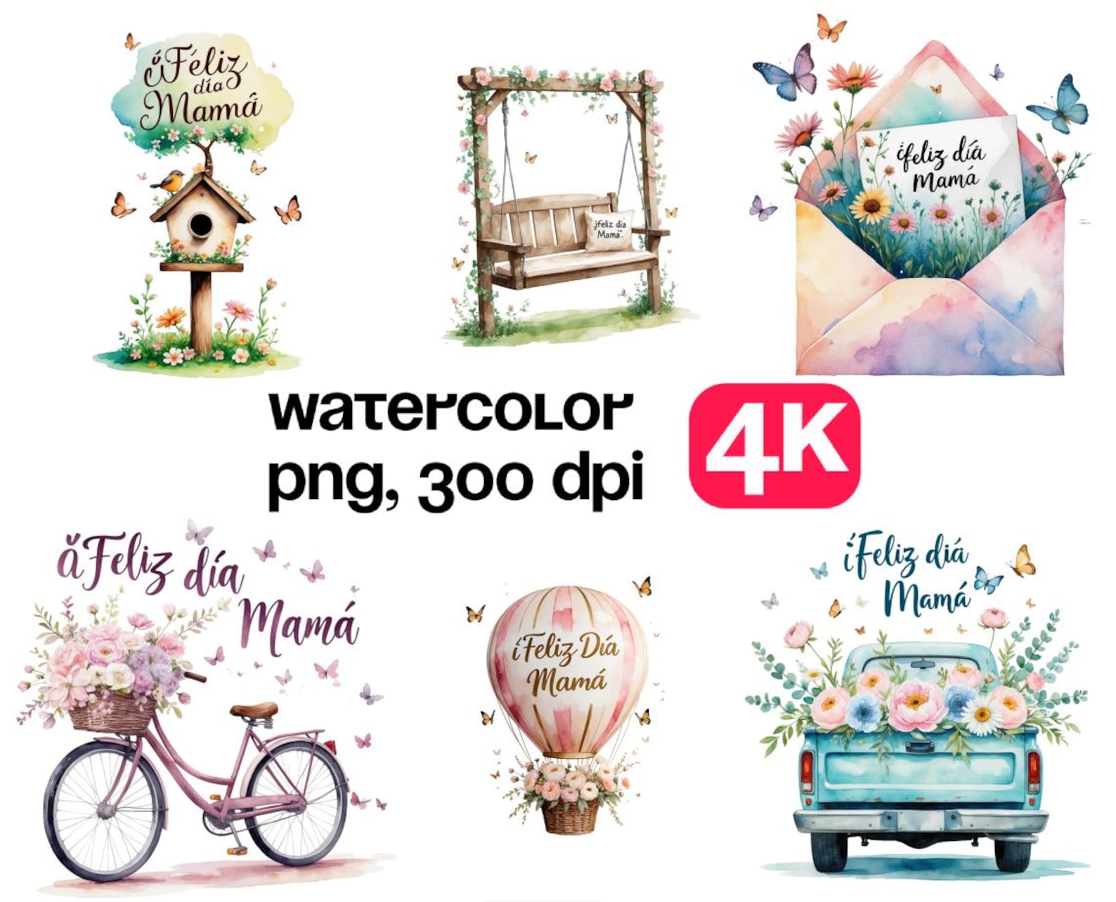 14 PNG Feliz Día Mamá Clipart, Spanish Mother’s Day Watercolor ...