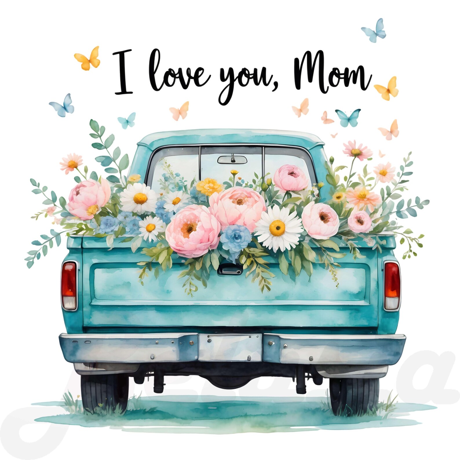 16 PNG Mother's Day Clipart, I Love You Mom Floral Illustrations ...
