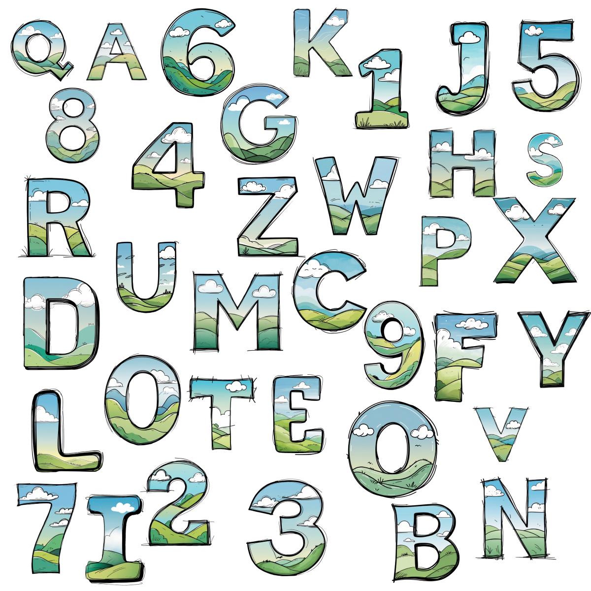 Whimsical Letters & Numbers PNG, Nature Pattern Alphabet Clipart ...