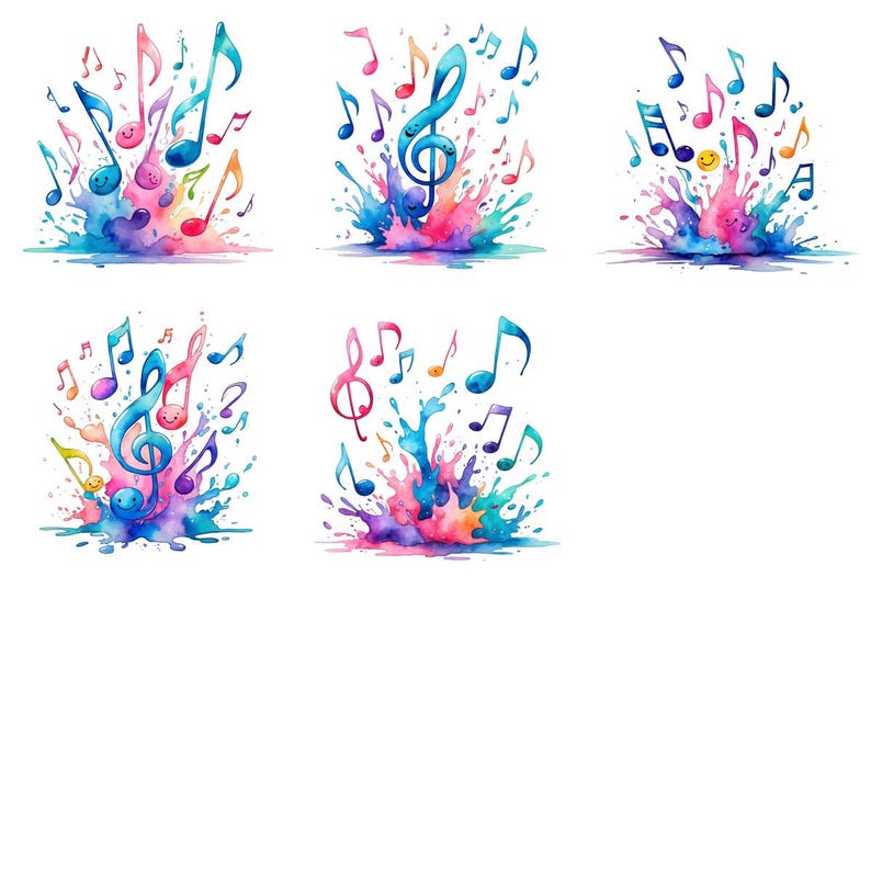 Watercolor Music Notes Clipart: Rainbow Treble Clef Splash Art (PNG ...