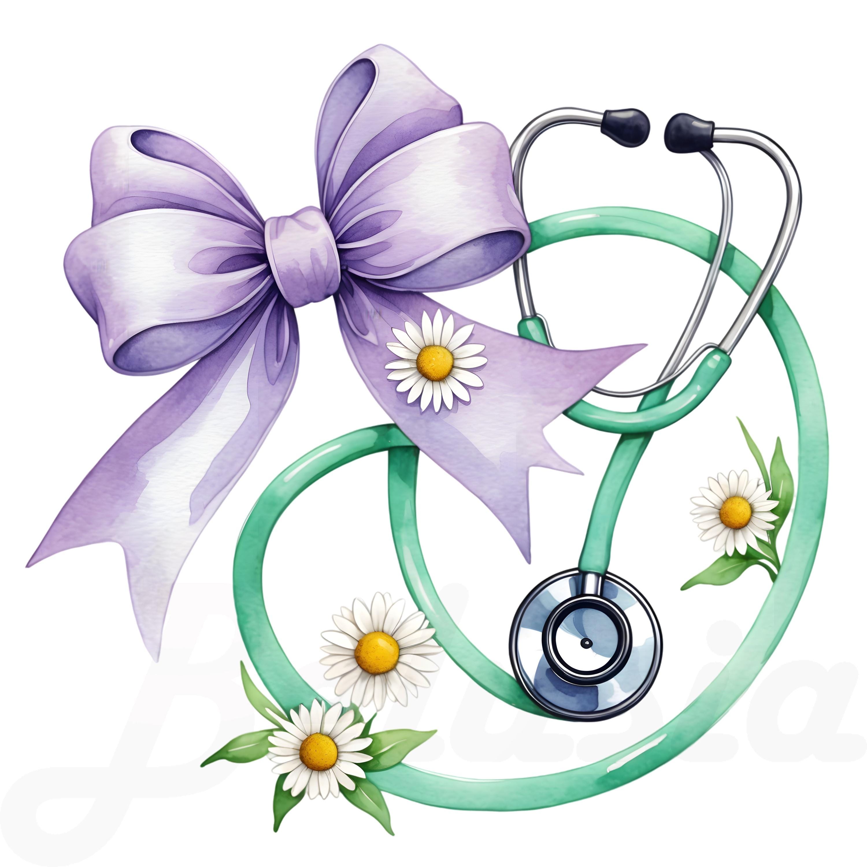 12 PNG Cute Nurse Clipart - Stethoscope Bows, Watercolor Medical ...