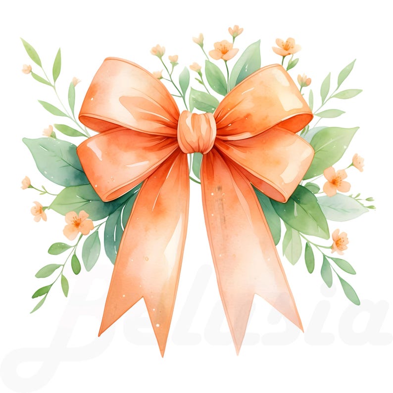 39 PNG Bows With Floral Bouquet Clipart, Watercolor Flower Bows, Spring ...