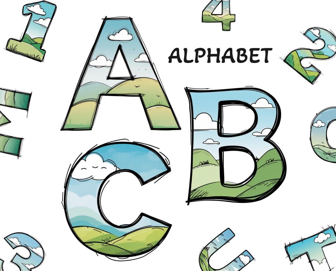 Whimsical Letters & Numbers PNG, Nature Pattern Alphabet Clipart ...