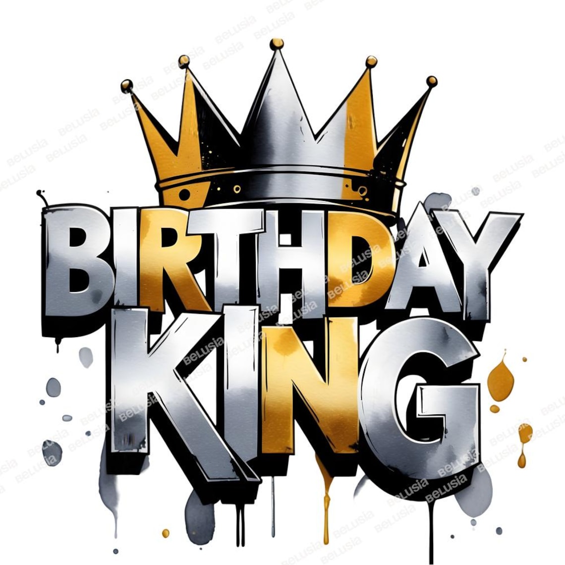 Birthday King PNG, Silver and Gold Metallic Lettering With Crown ...