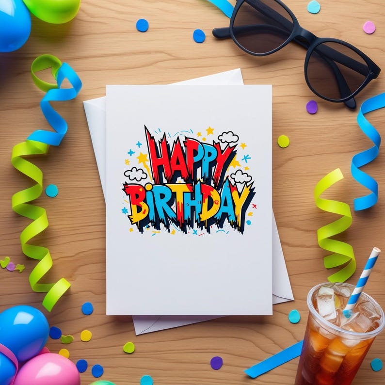 23 PNG Happy Birthday Graffiti Clipart, Neon Bright Birthday Lettering ...