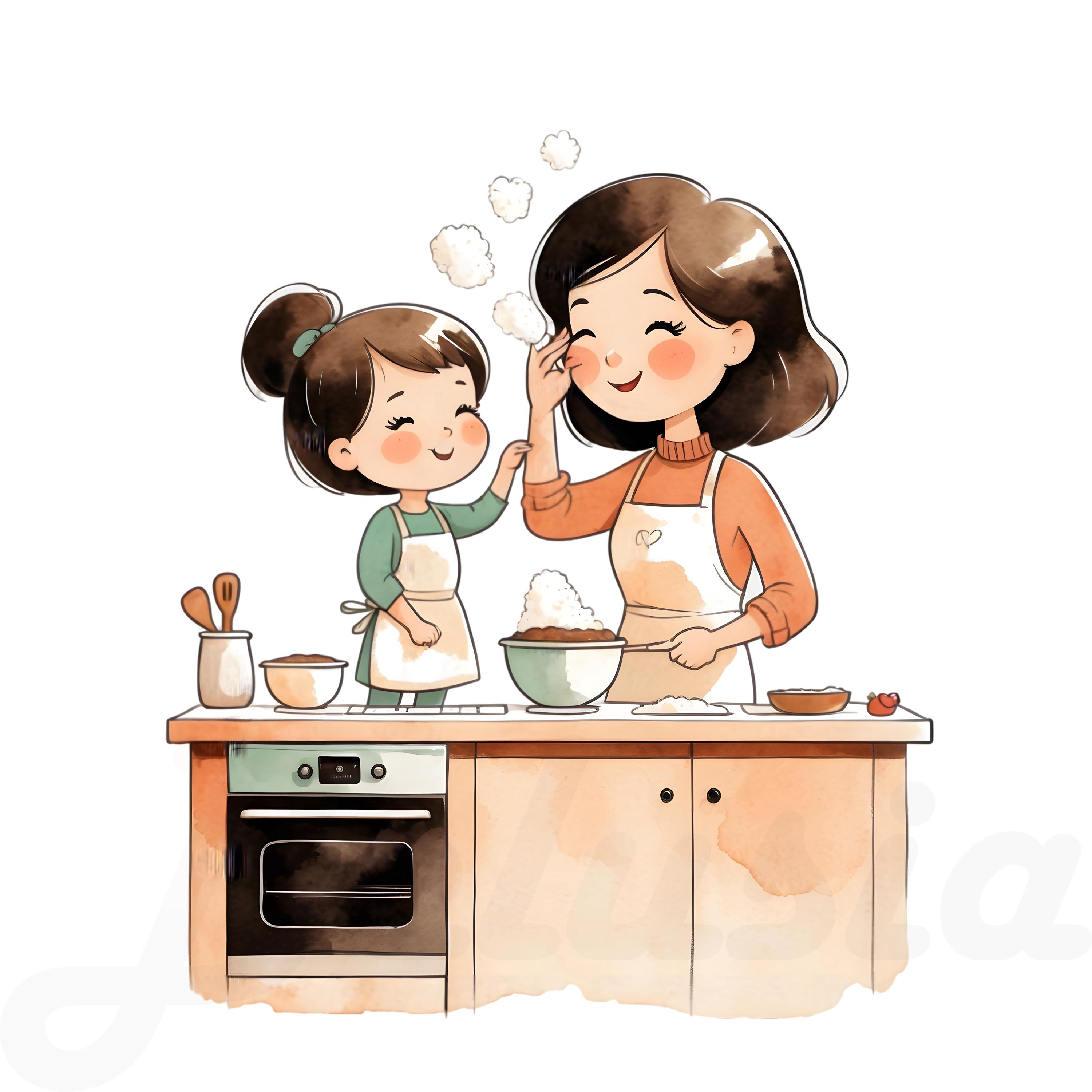 21 PNG Mother and Daughter Cooking Clipart, Cute Family Baking ...