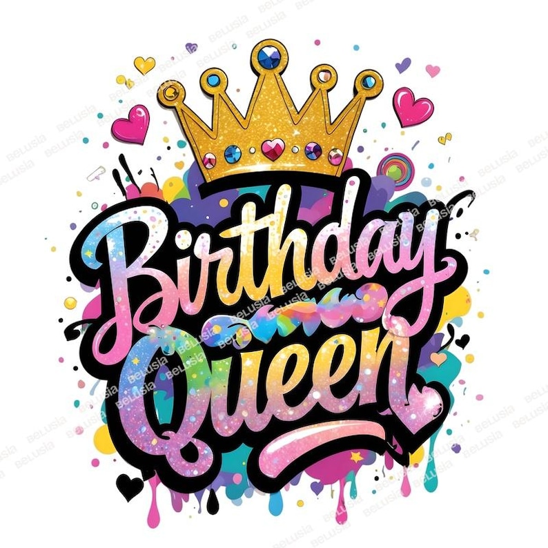 Birthday Queen PNG, Glitter Gold Crown With Rainbow Accents, Cute ...