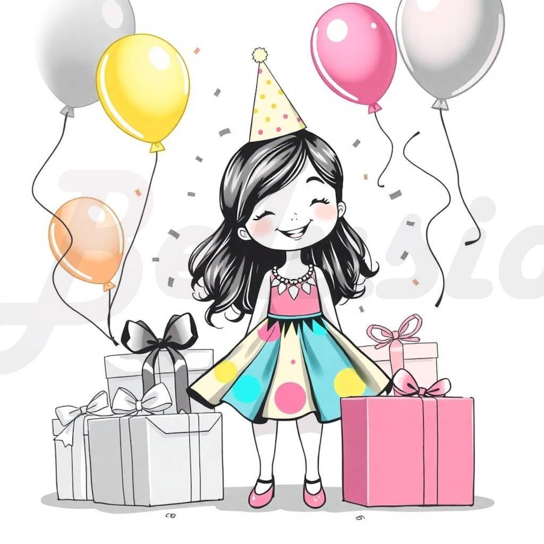 29 PNG Birthday Girl Clipart, Cute Party Balloons, Digital Download ...
