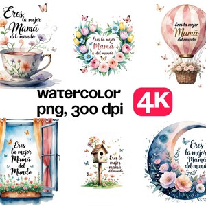 13 PNG Mother's Day Clipart, "eres La Mejor Mamá Del Mundo" Floral ...