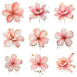 14 Abstract Flowers Clipart, Pink Gold Flower Clipart, Watercolor ...