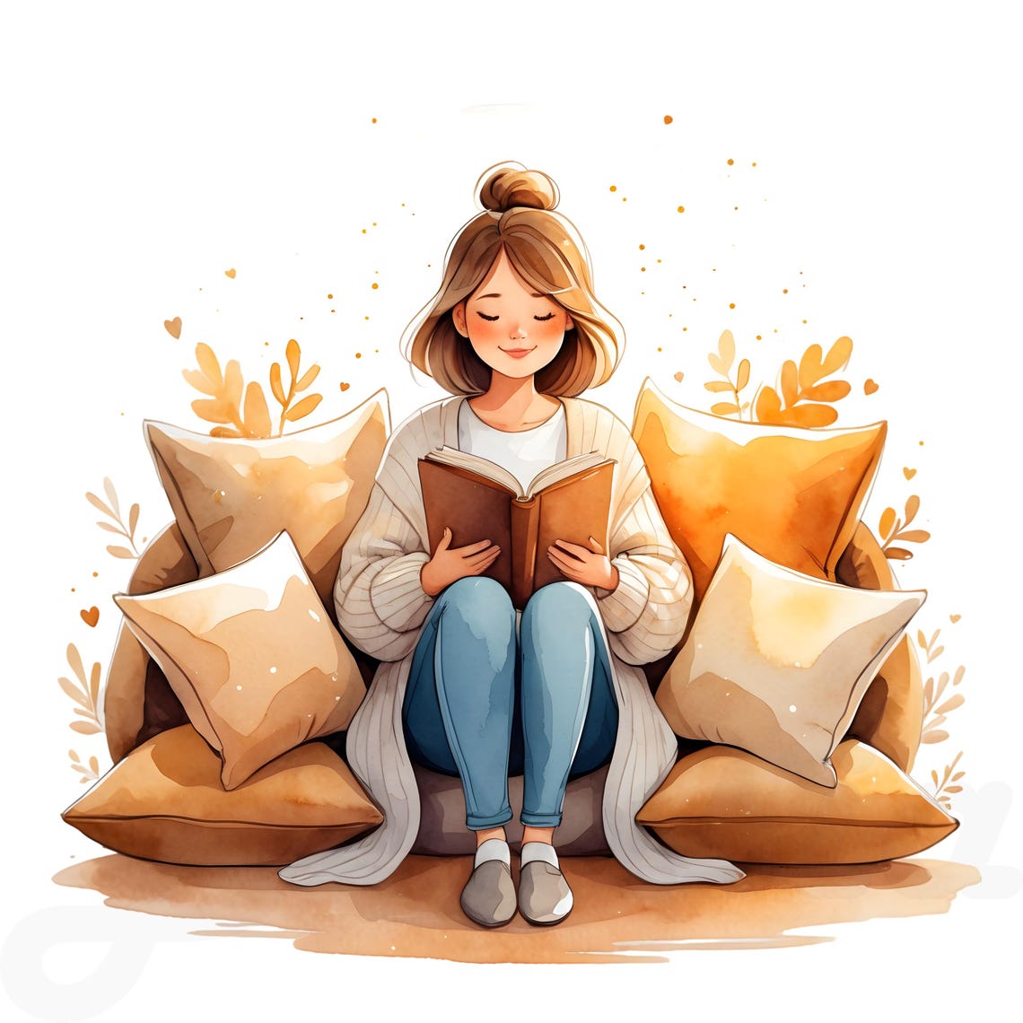 19 PNG Cozy Reading Girl Clipart, Aesthetic Book Lover Illustration ...