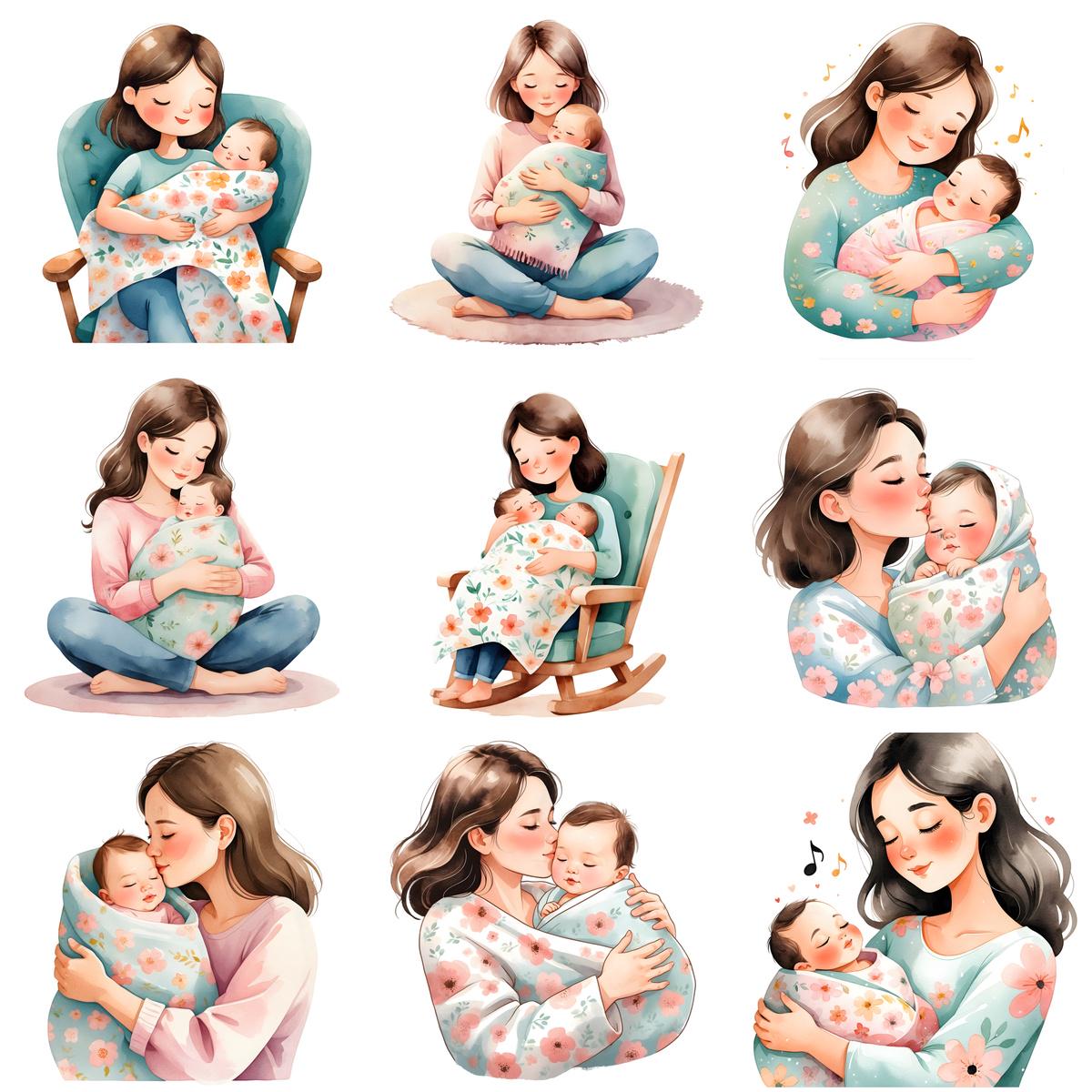 21 PNG Mother and Baby Clipart, Watercolor Mom and Newborn, Floral ...