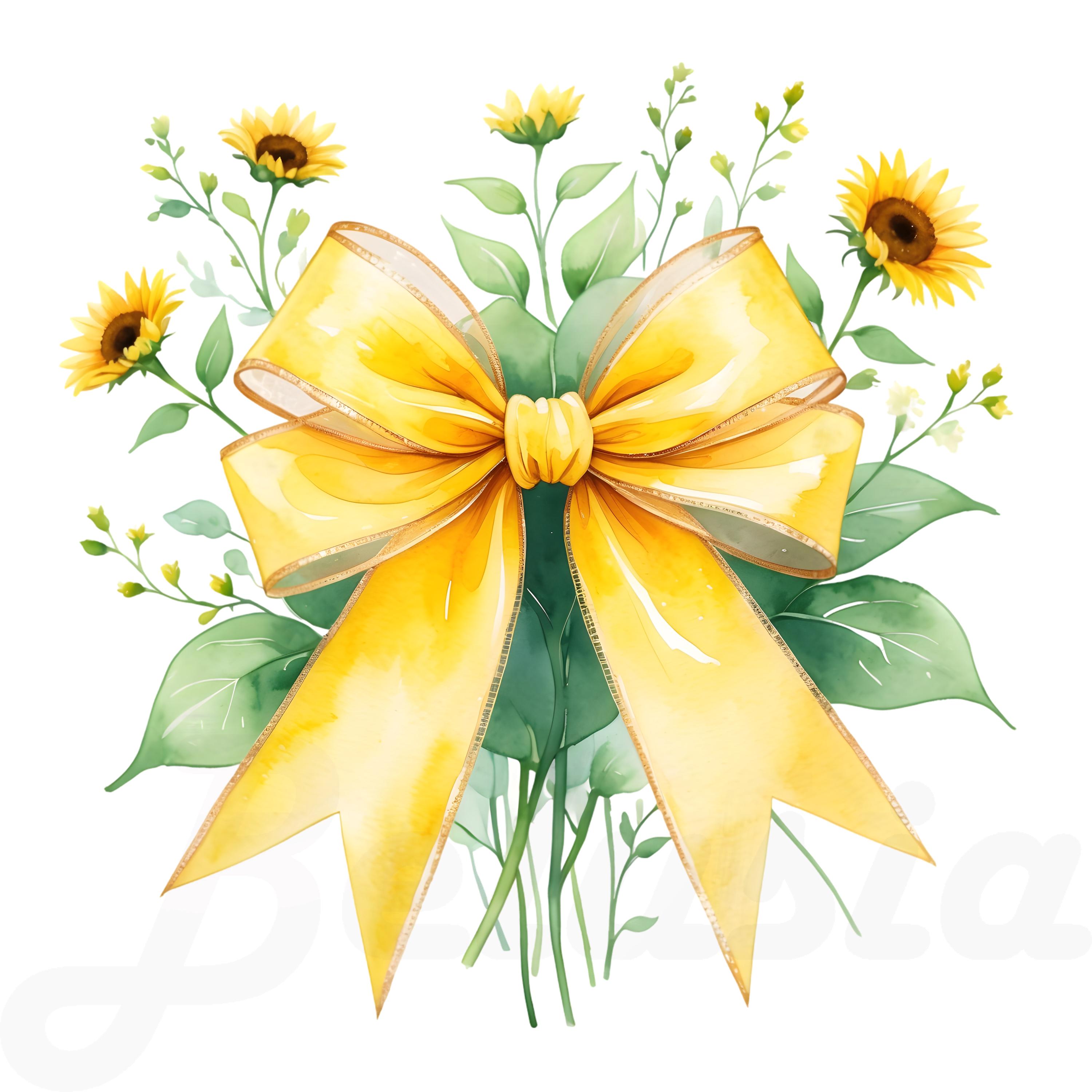 39 PNG Bows With Floral Bouquet Clipart, Watercolor Flower Bows, Spring ...