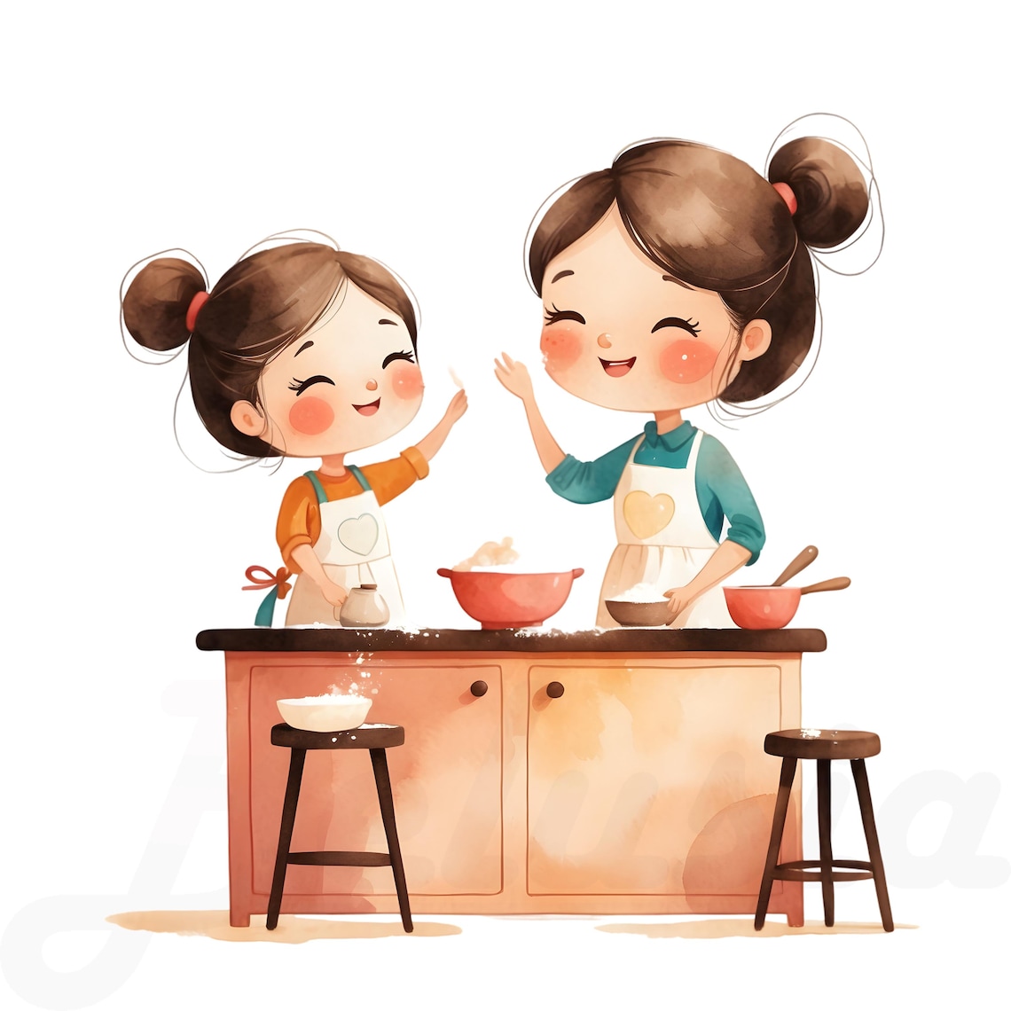 21 PNG Mother and Daughter Cooking Clipart, Cute Family Baking ...