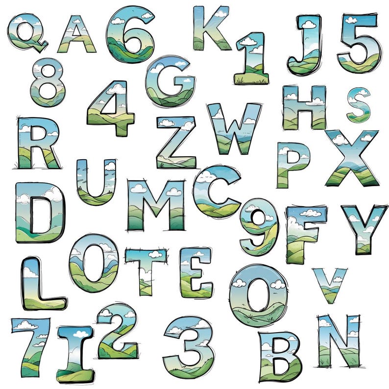 Scenic Alphabet and Numbers PNG, Nature-inspired Letter Clipart, Hand ...