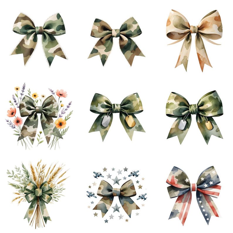 37 Camo Bow PNG, Watercolor Camouflage Bow PNG, Military & Patriotic ...