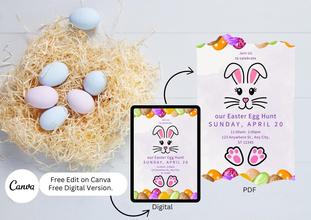 Editable Easter Invitation | Easter Party Invite | Easter Egg Hunt ...