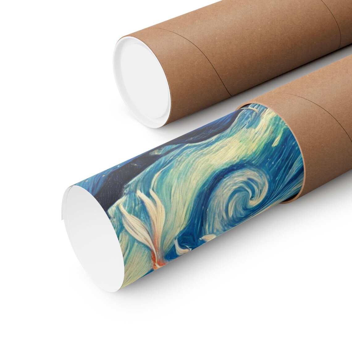 Starry Night Koi Fish Poster Van Gogh Inspired Wall Art, Ocean Waves ...