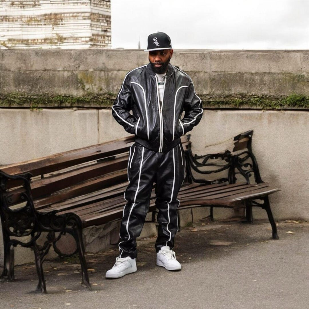 Men's Premium Leather Tracksuit - Jogging Style Men's Brayden PU ...