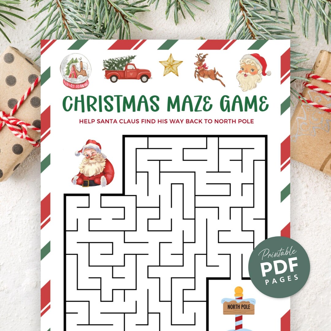 Christmas Maze Game Printable, Help Santa to North Pole Maze, Holiday ...