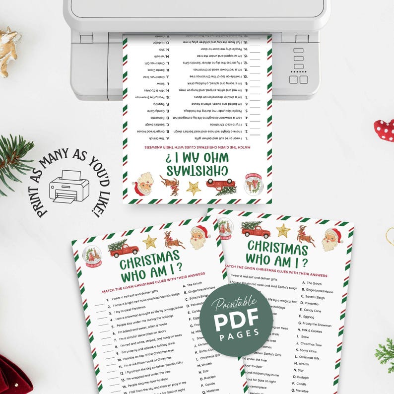 Jeu de Noël Qui suis-je à imprimer, Quiz sur l'association des ...