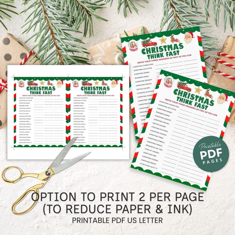 Christmas Think Fast Game Printable, Holiday Scattergories Style, Name ...